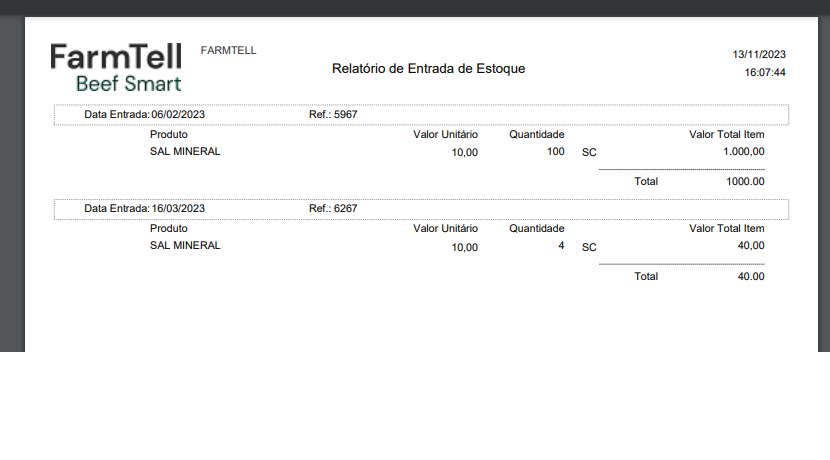 Como emitir relatório de entrada de estoque? – FarmTell Beef Smart