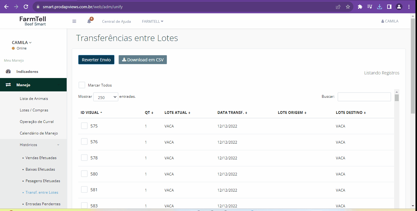 Como visualizar o histórico de transferência entre lotes? – FarmTell ...